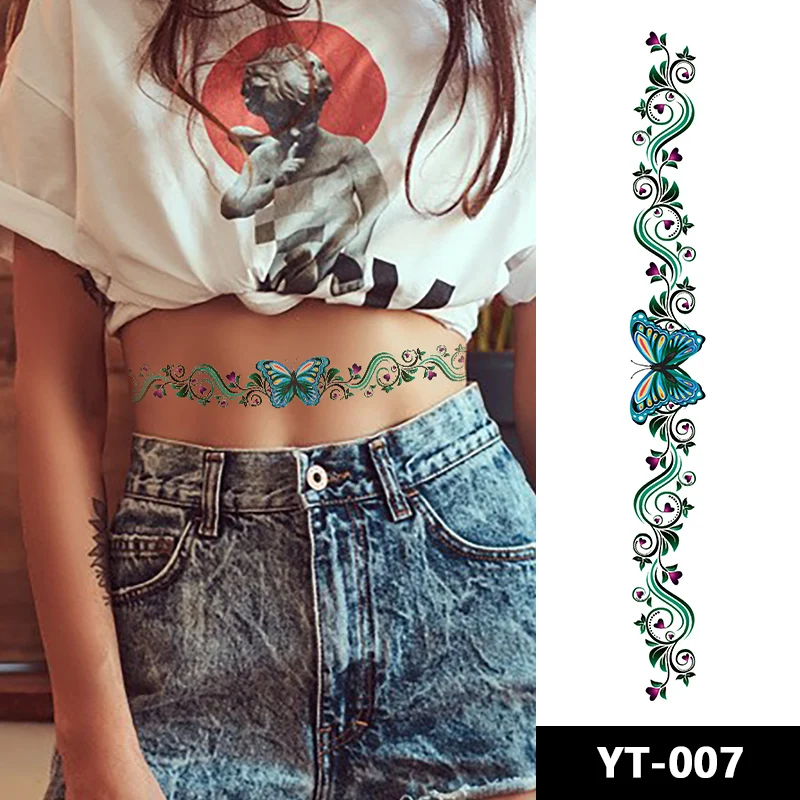 Waist Long Size Tattoo Stickers Butterflies And Flowers Designs ...