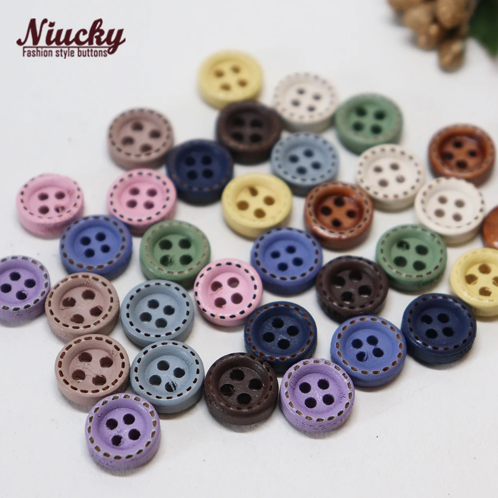 Hot Sale 10mm 4 Holes Thin Edge Dotted Wood Sewing Buttons for Casual ...