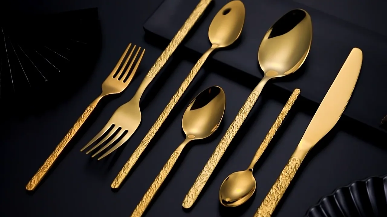 4pcs Unique Hanging Cutlery Sus304 Gold Black Silverware Fork Knife ...