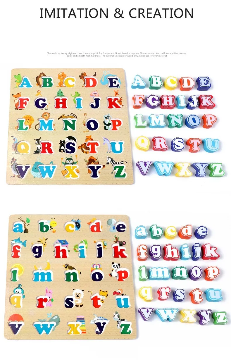 Wooden Alphabet Puzzle Board Letter Number Learn Abc Children Early ...