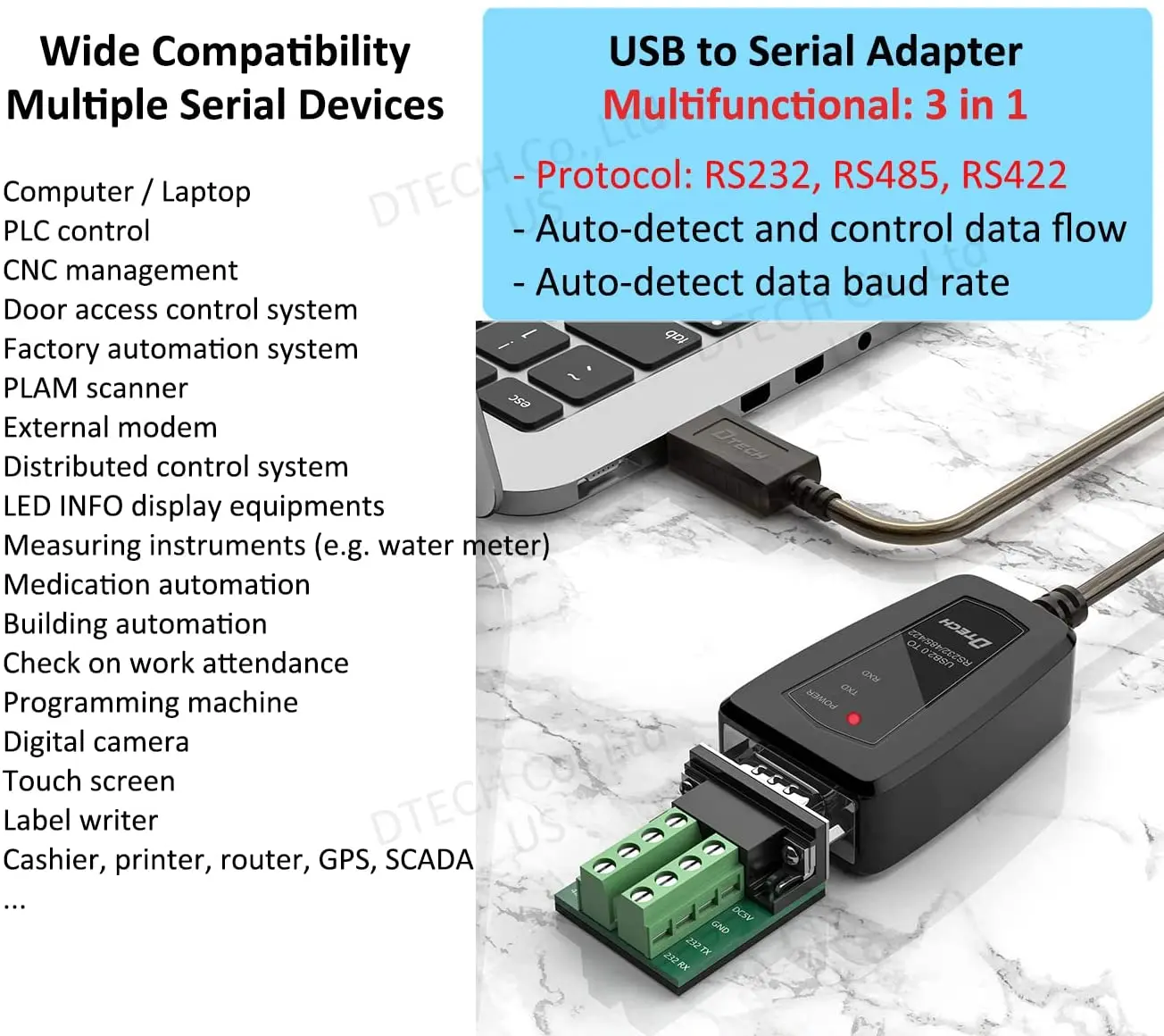 DTECH USB to RS232/485/422 DC5V Four-in-One Serial Cable