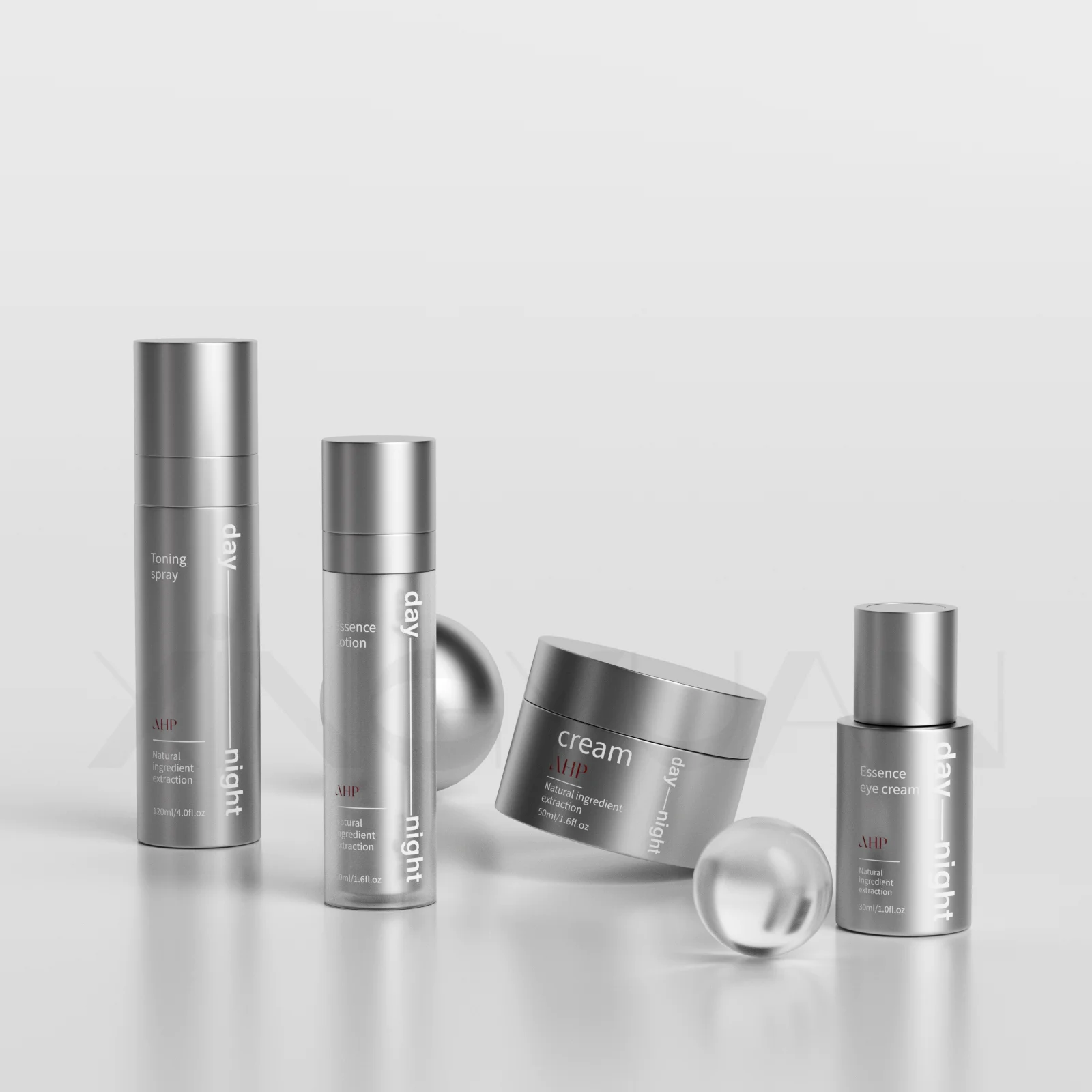 Luxury Silver Cosmetic Packaging Bottle Set - 30ml, 50ml, 80ml