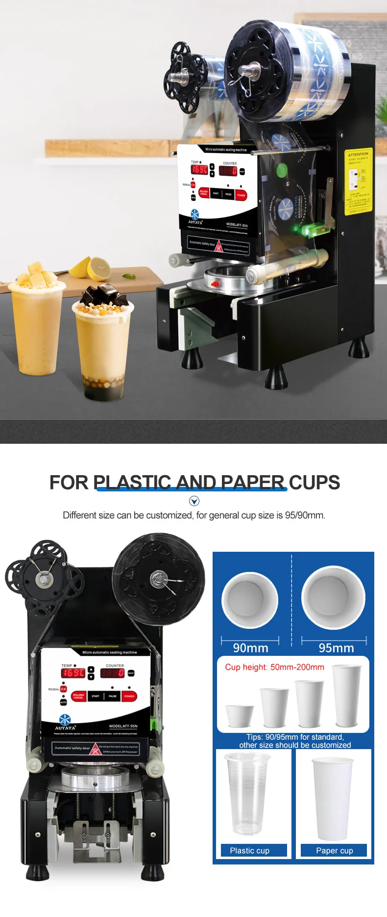 Autata Commercial Automatic Milk Tea Shop Sealing Machine