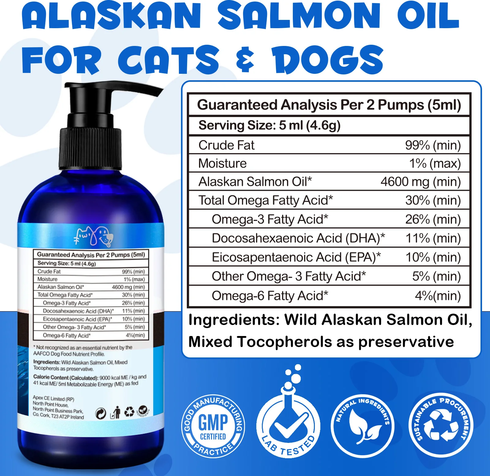 Pure Wild Alaskan Salmon Oil for Dogs and Cats - 250ml