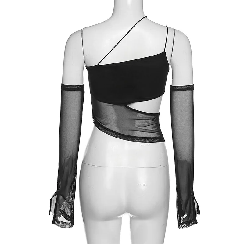Fashion Summer Womens Asymmetrical Small Vest Cut Out Mesh Crop Top