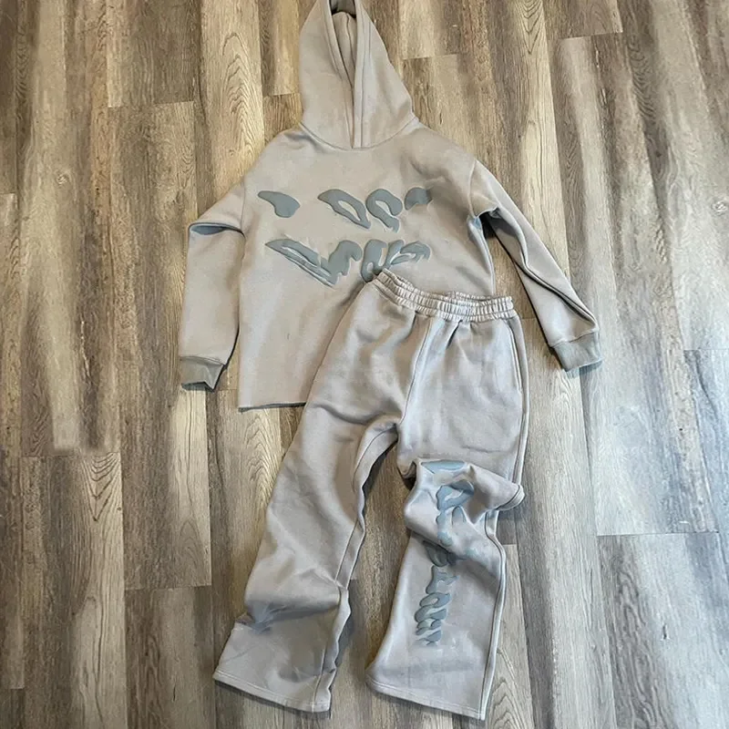 Custom Design Cotton Print Cut Raw Hem Edge Hoodie Puff Print Pant Men ...