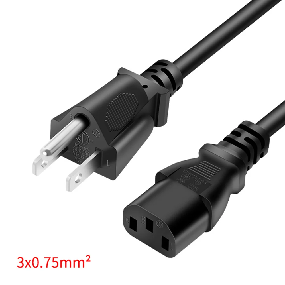 Black 3 Prong Ac Power Cord Cable For Electronic Nema 5-15p To C13,10a 125v,18awgac Copper Power ...