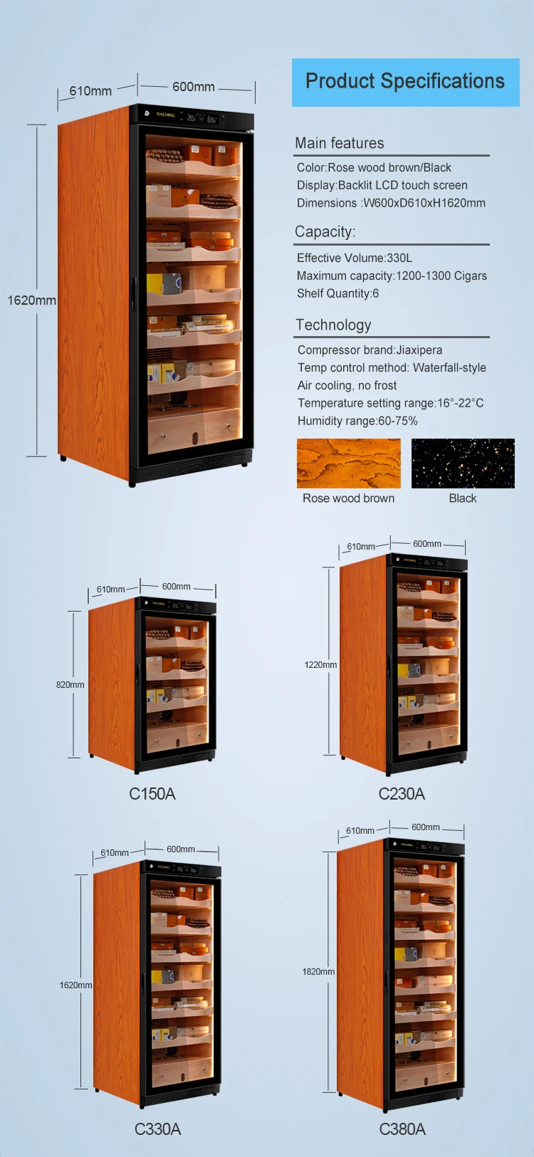 Raching MA50 Cigar Humidor - Electronic Control, Stable Humidity, Up to ...