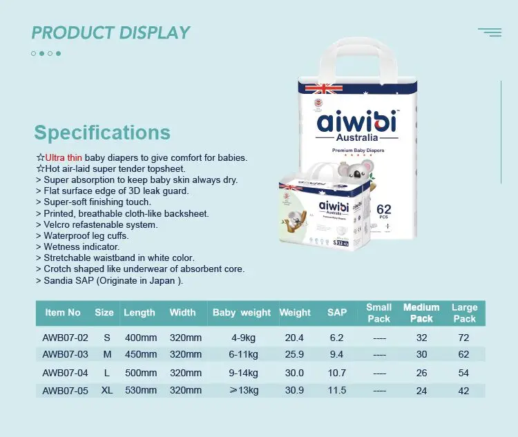 AIWIBI Baby Diapers - High Absorbent, Ultra Thin, Dry