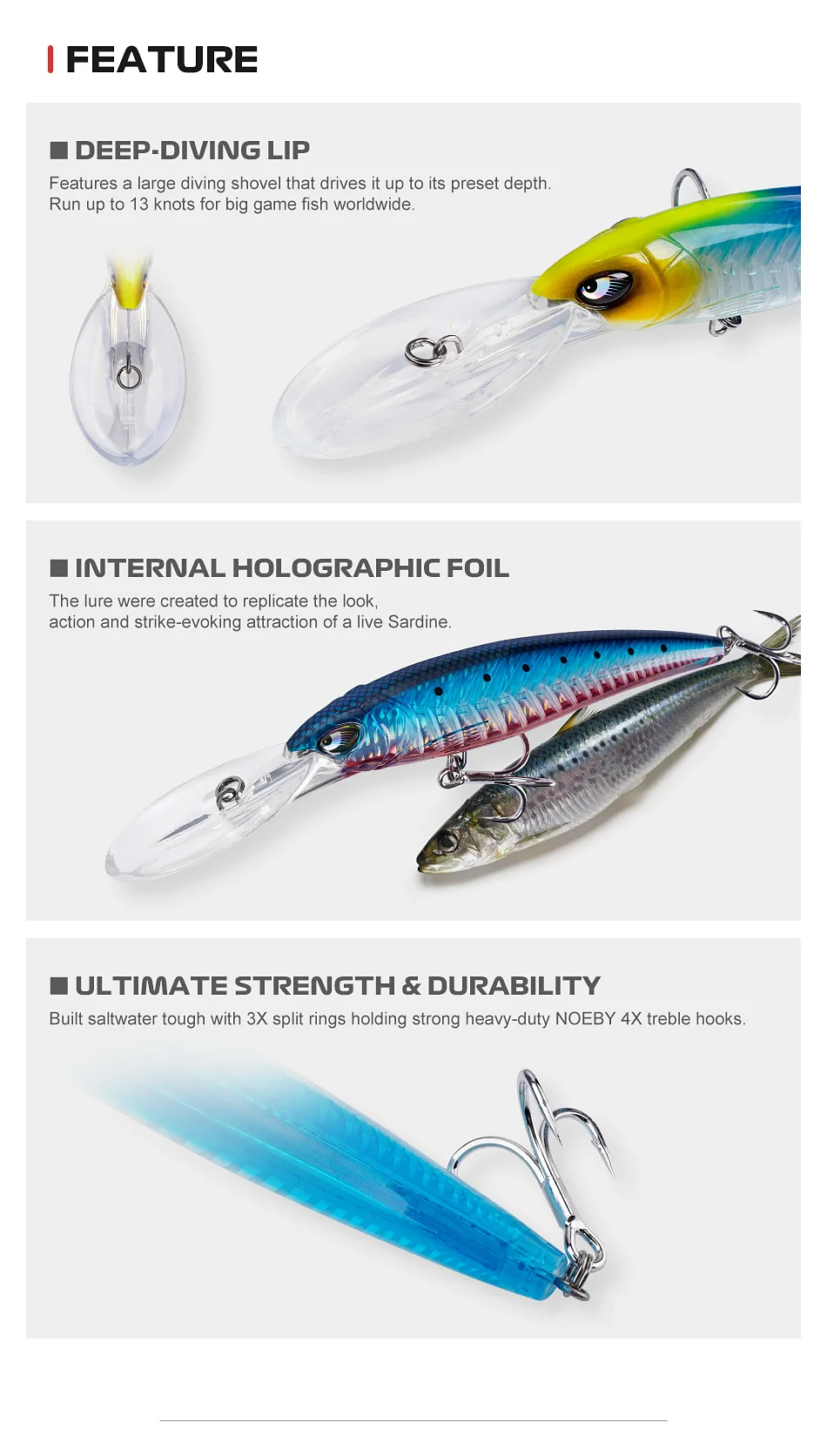 Noeby 180mm Floating Minnow Lure for Bass Fishing & Tuna, 94g, OEM