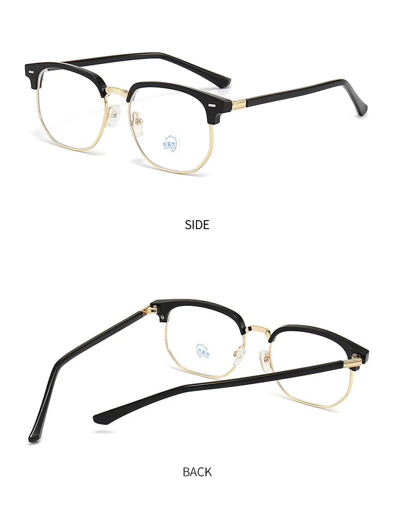 Fashion Square Half Frame Metal Frame Glasses for Anti Blue Light