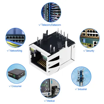 90 Degree Ethernet Magjack Rj45 Connector With Led Si-60005-f - Buy Si ...