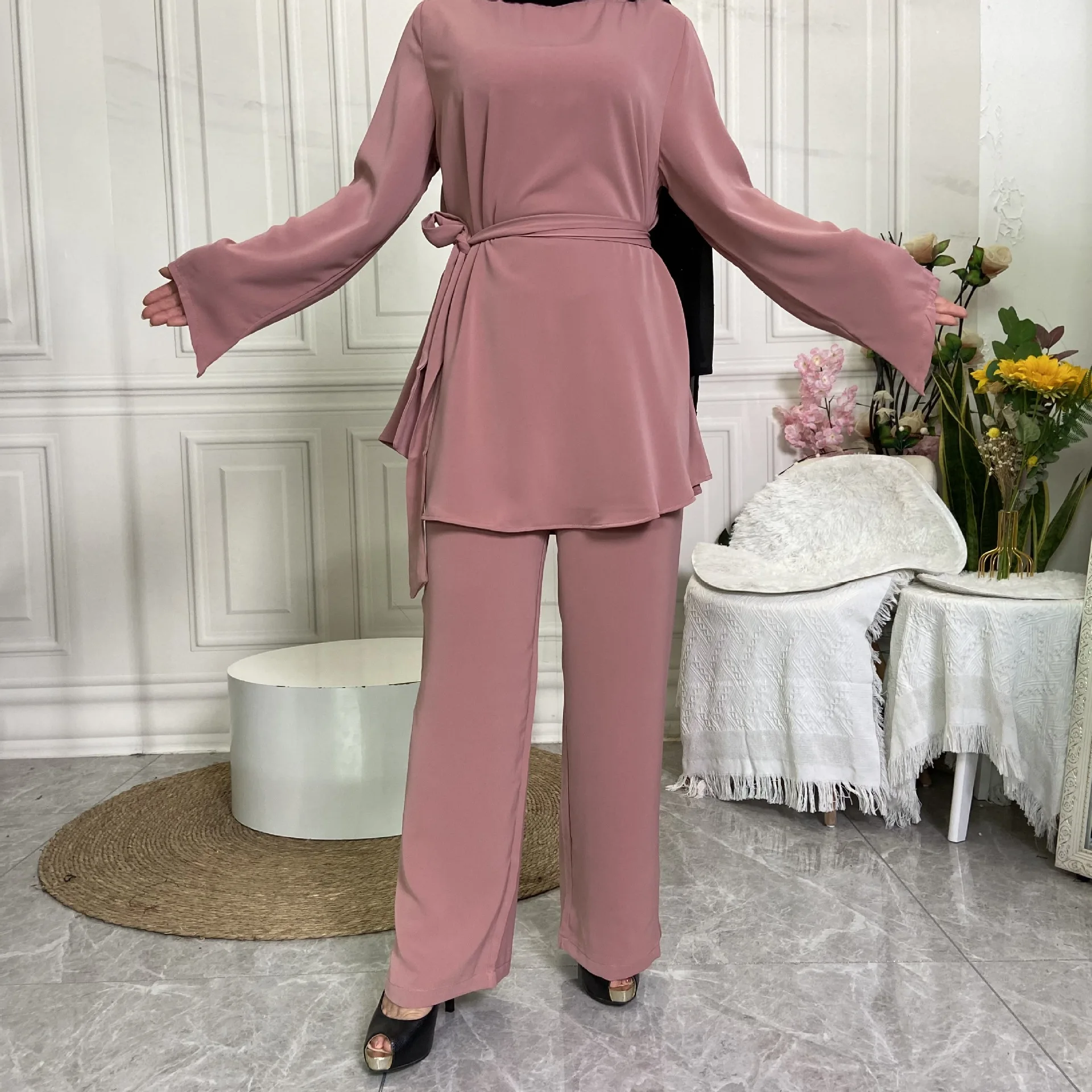 Arabian Muslim Fashion Women Two Piece Suit Islamic Elegant Long Sleeve ...