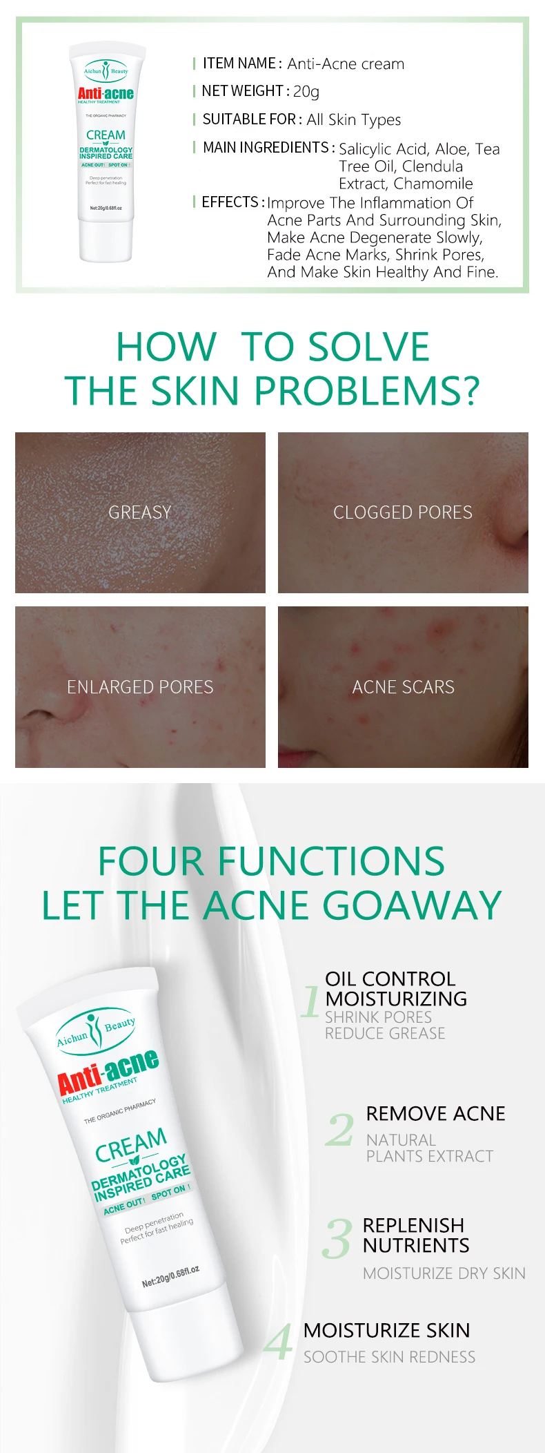 Aichun Beauty Organic Acne Scars Removal Effective Anti Ance Face Cream 20g With Healthy ...