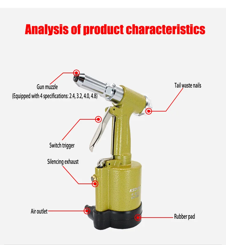 Fully Automatic Powerful Pneumatic Rivet Gun Riveting Tool Stainless ...