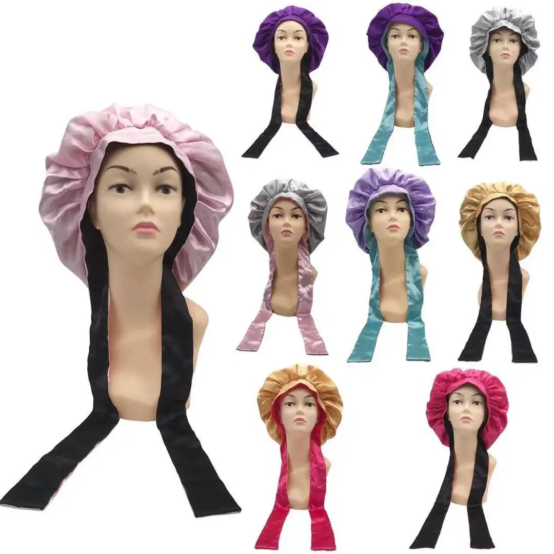 Wholesale Reversible Bonnets Edge Wrap Custom Long Band Satin Hair Silk ...