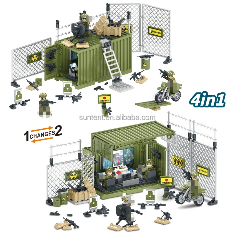4-in-1 Plastic Army Base Building Set for War Roleplay Toy