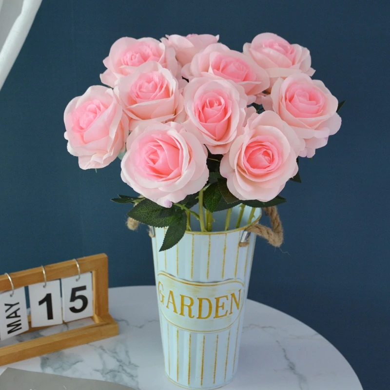 Artificial Flower Rose Realistic Single Stem Fake Silk Rose Bouquet For ...