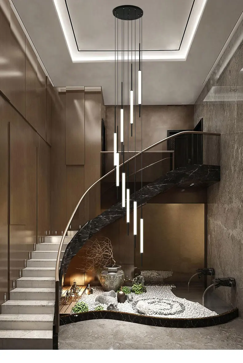 Modern Luxury Pendent Lamp Stair LED Chandelier Lustre Living Room ...