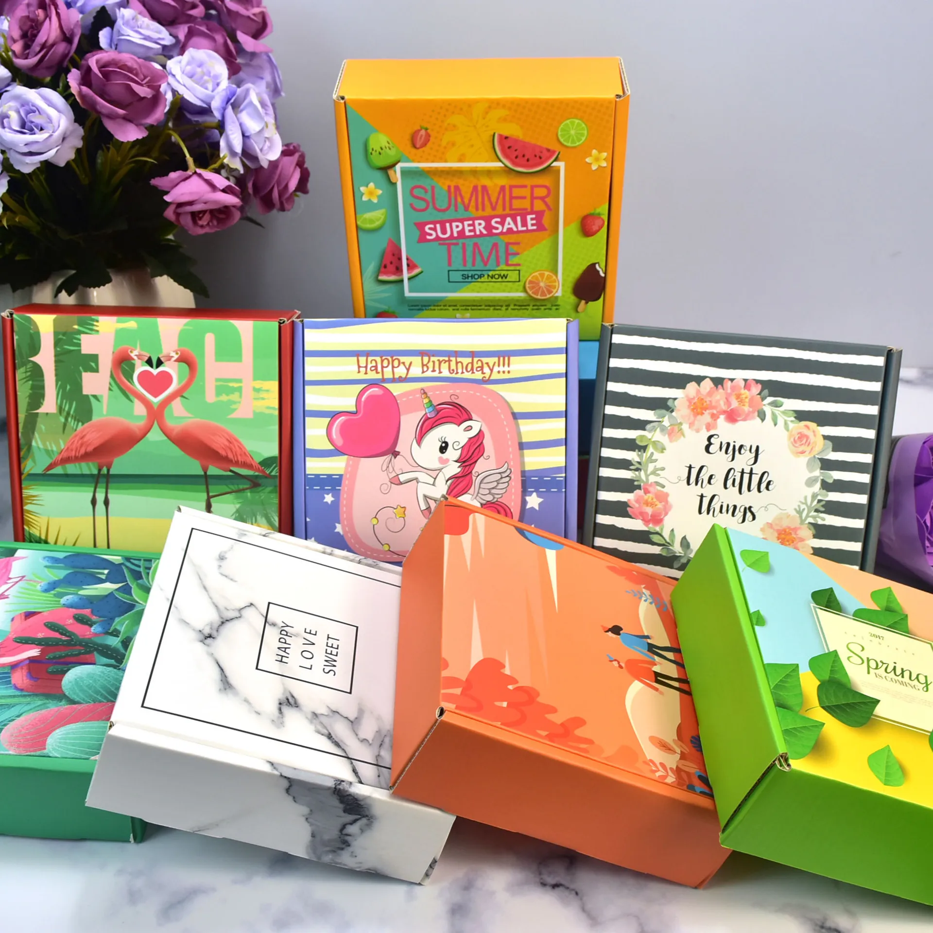 Custom Recyclable Folding Packaging Corrugated Paper Box For Stickers ...