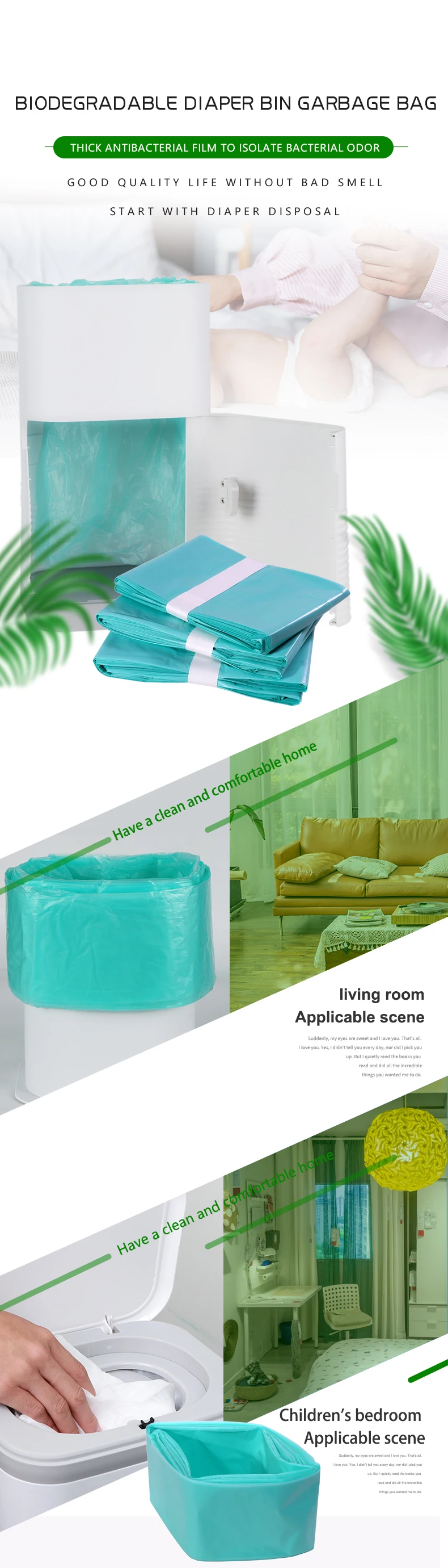 Waterproof Diaper Pail Refills 3 Pack Household Disposable Isolation ...