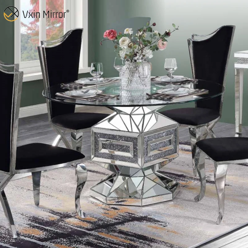 Wholesale 2021 New Design Crushed Diamond Round Silver Dining Furniture ...