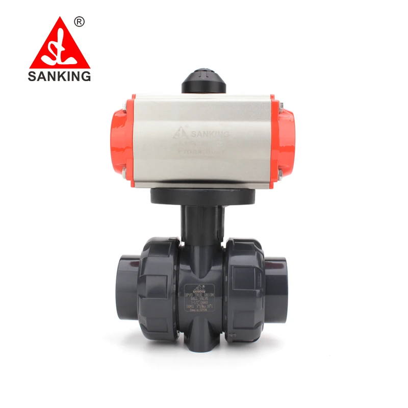 Sanking 20-110mm Pvc Pneumatic Actuated True Union Ball Valve Double ...