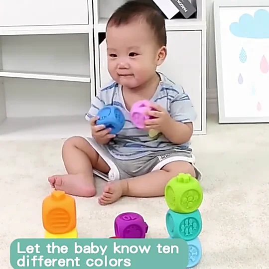 Baby Educational Soft Rubber Animal Stacking Building Blocks Toys Set ...