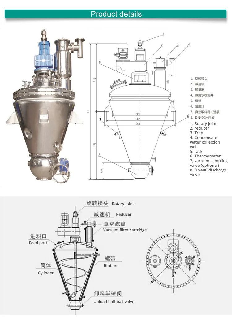 Gmp Glz Series Conical Vacuum Dryer / Nauta Conical Screw Dryer ...