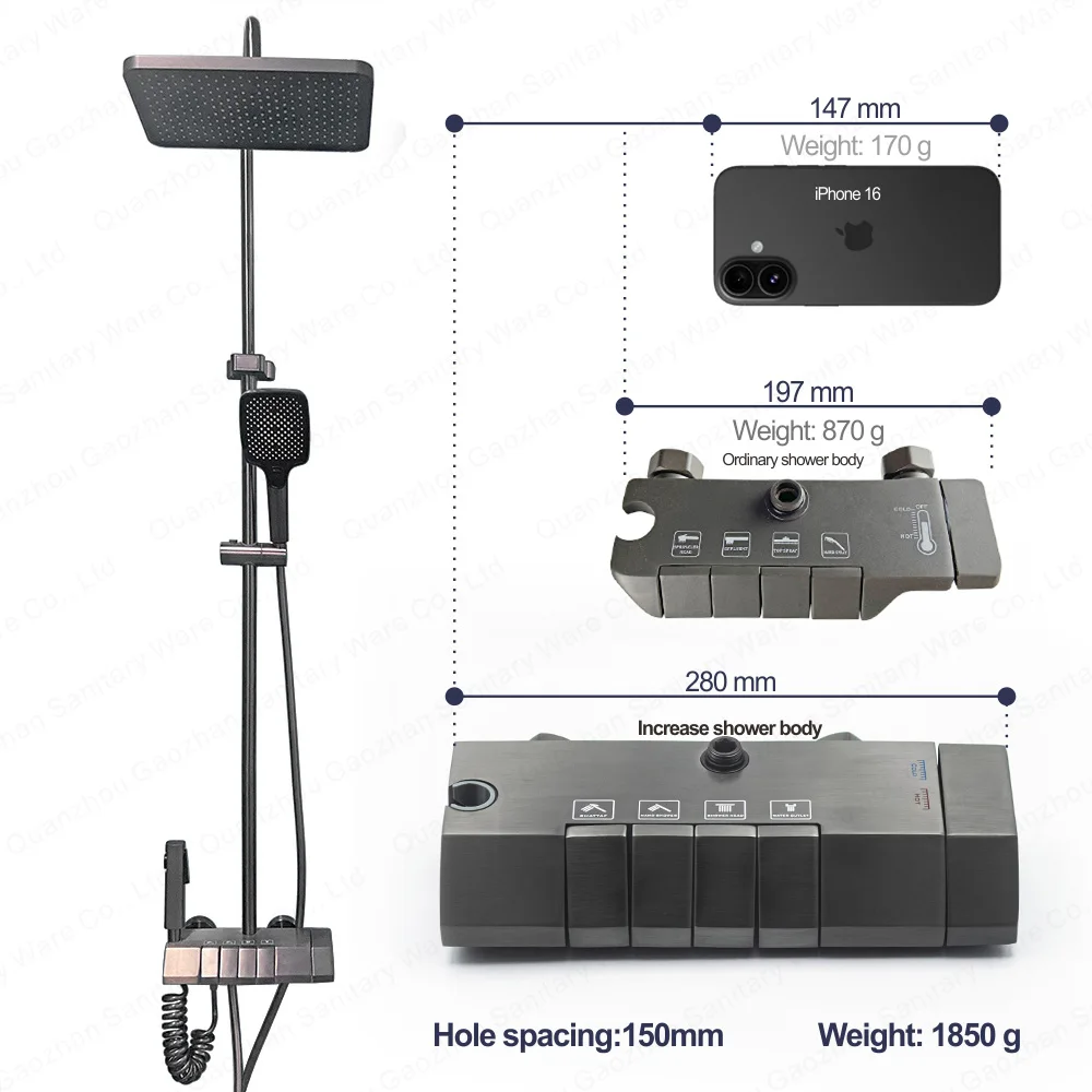 Modern Grey Piano Keys Bathroom Shower Set System 4-function