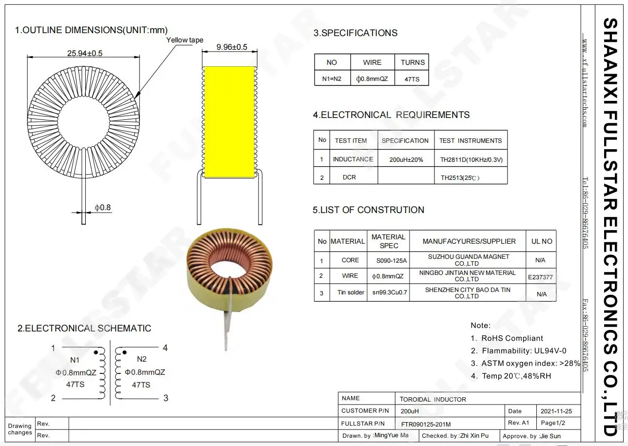 High Current High Power Toroidal Coil Inductor Flat Copper Wire Ferrite ...
