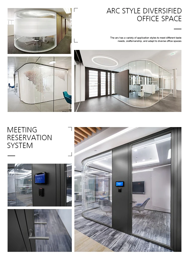 Full View Office Wall Partition Double Layer Glass Without Aluminum ...