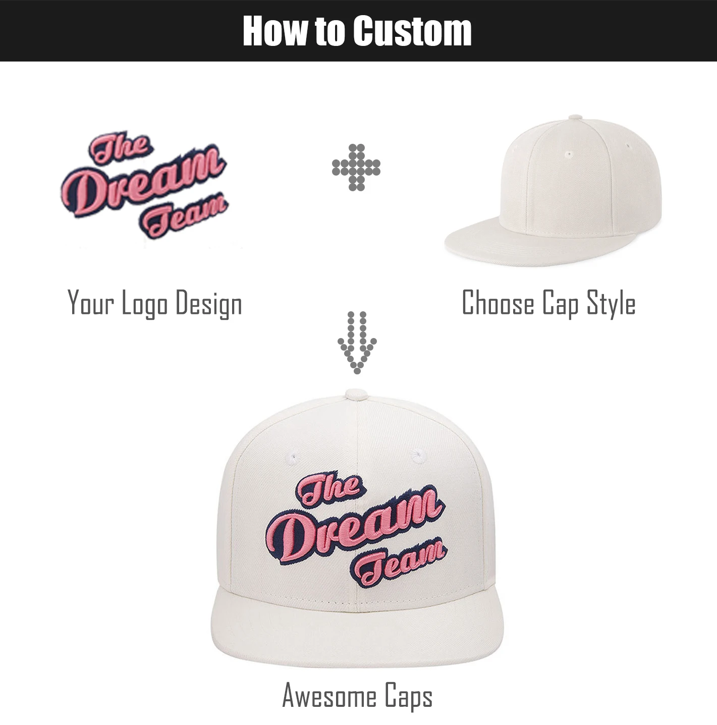 Men Women Custom Embroidery 3D Logo SnapBack Cap, Customize Fashion ...
