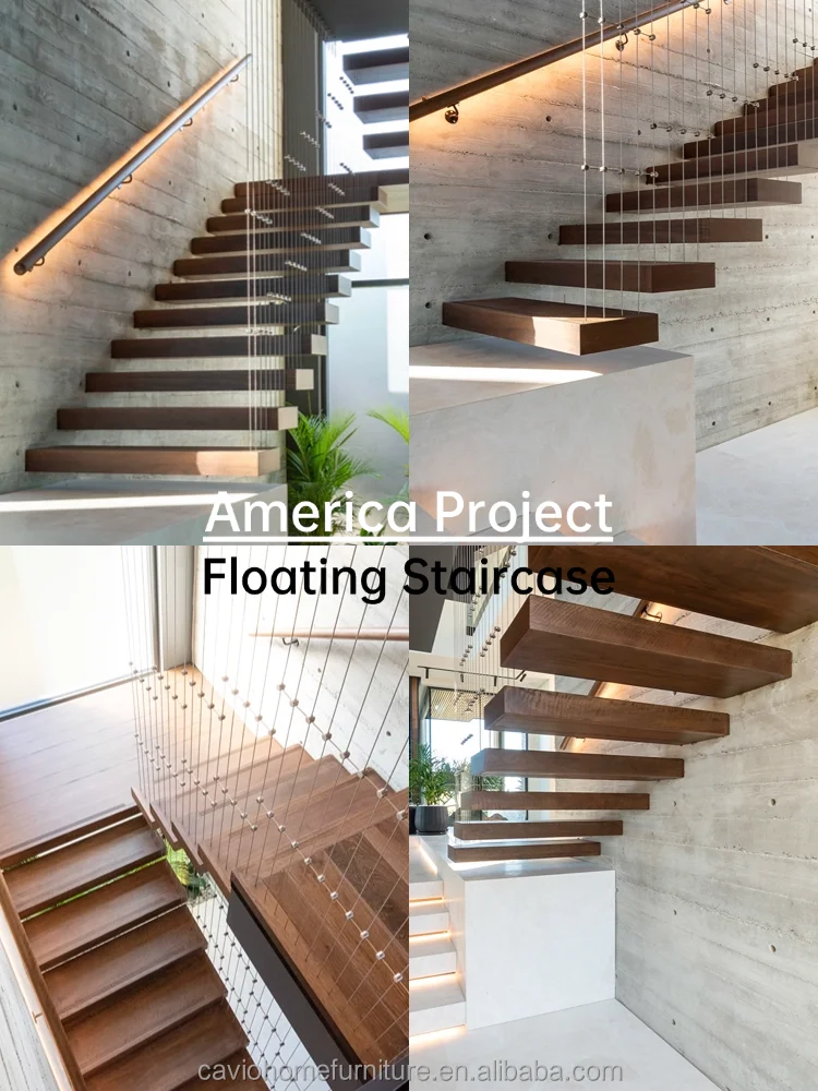 Modern L-Shaped Staircase Floating Straight Stairs with Tempered Glass ...