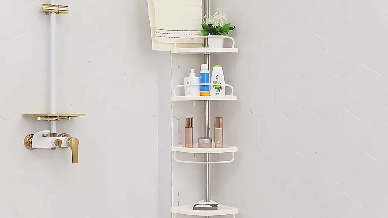 4 Tier Adjustable Telescopic Bathroom Corner Organizer Shelf Punch-free ...