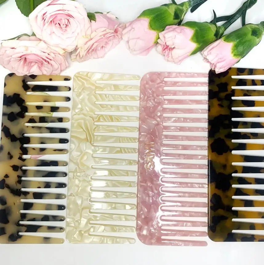 Saiyii Hot Selling Customized Pink Wide Tooth Custom Comb Cellulose ...