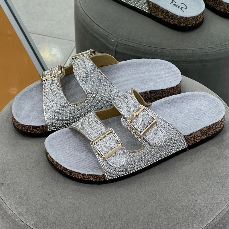 Custom Color Sparkle Rhinestone Sandals Vintage Suede Leather Cork Sole ...