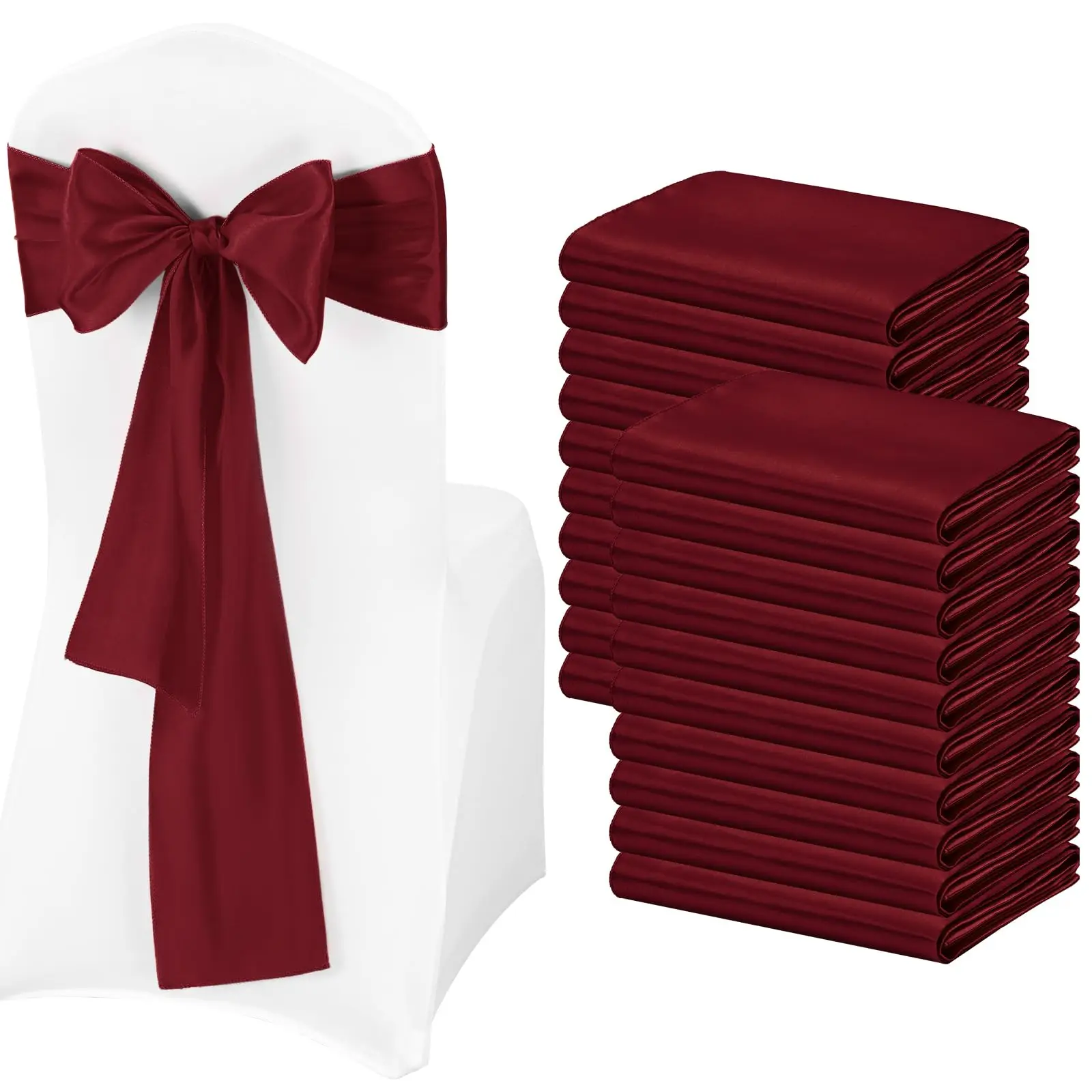 Luxury Chair Sashes Bow Cheap Burgundy Satin Chair Sash For Wedding ...
