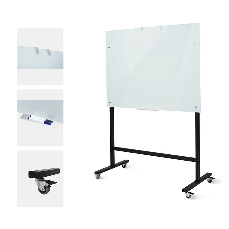 Mobile Writing Whiteboard Single Side Reusable Dry Erase Glass Writing ...