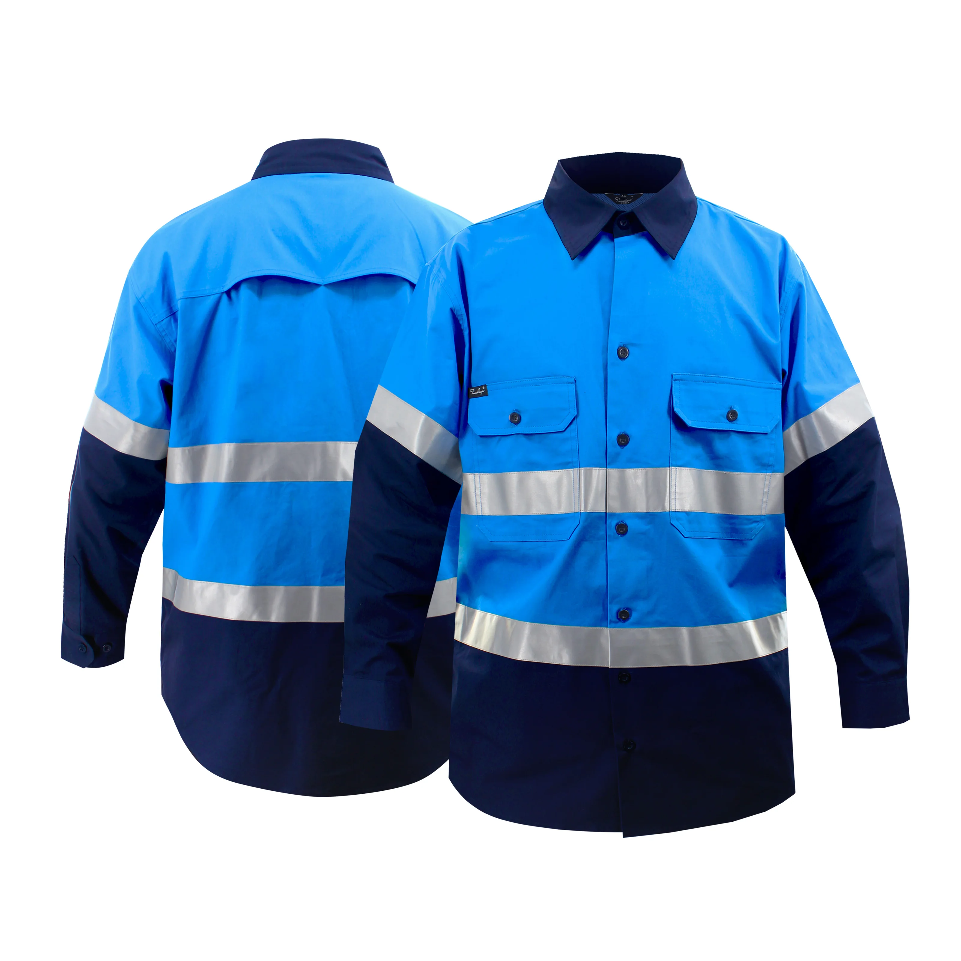 Custom Royal Blue Hi Vis Safety Men Shirt Reflective Road Safety Mining ...