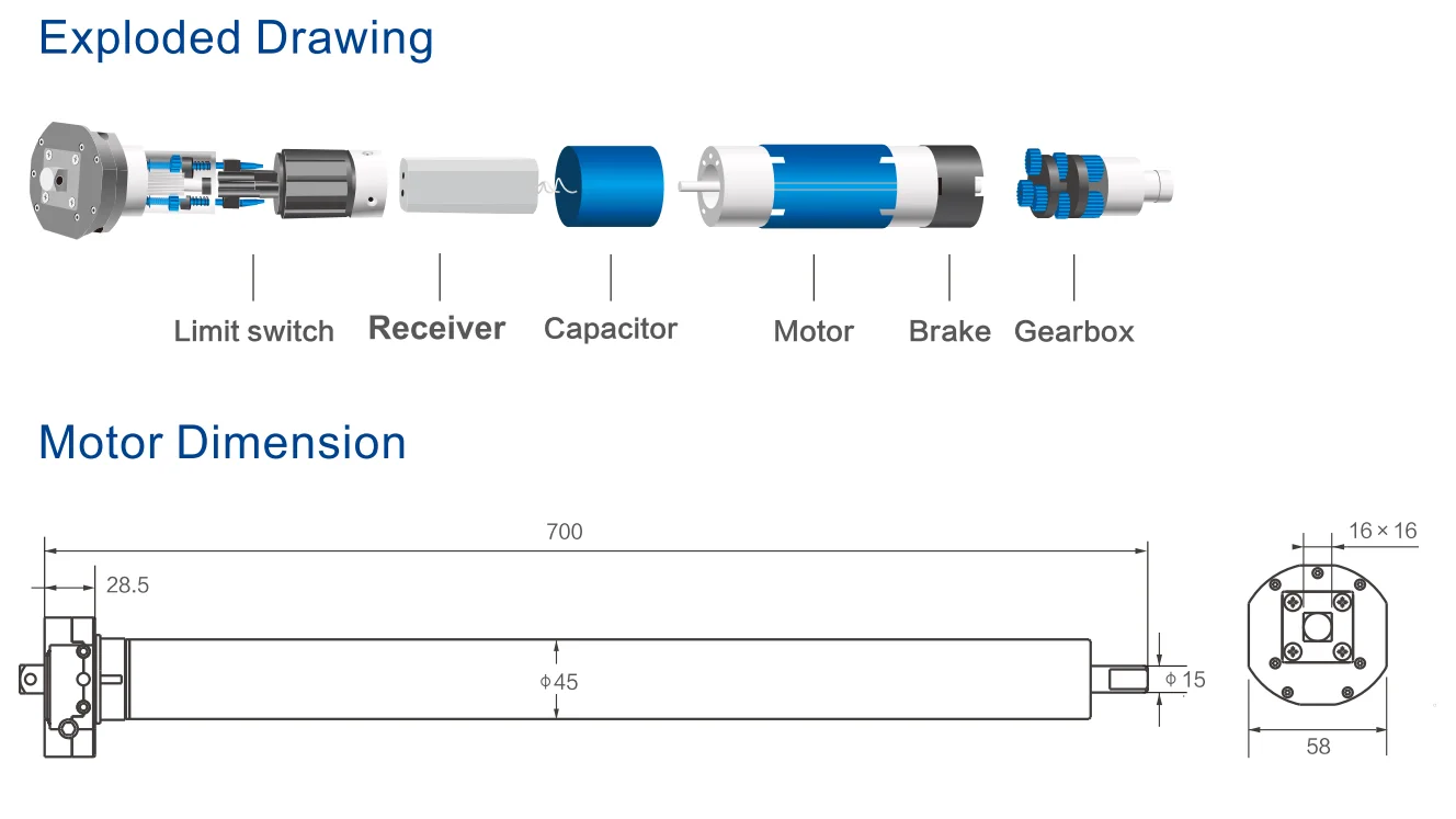 SF45-RM 45mm Tubular Motor for Roller Shutter with Manual Override