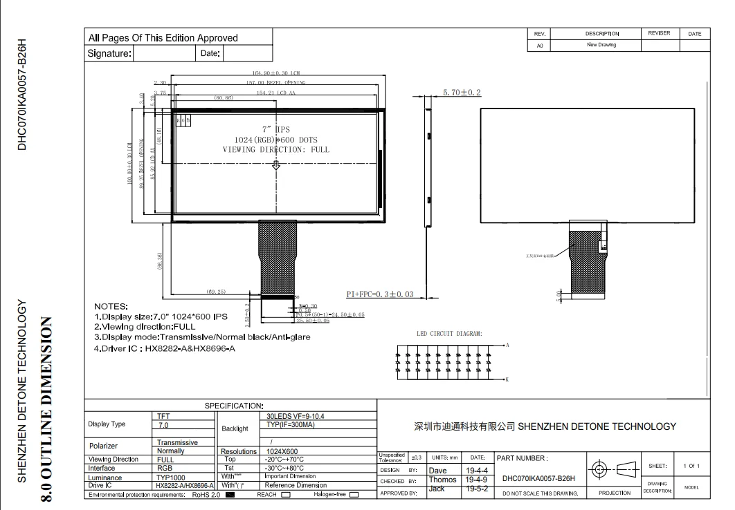 High Resolution 7 Inch TFT LCD Display Screen Panel Module 1024x600 ...