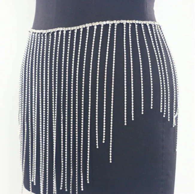 Exaggerated Diamond Tassel Waist Chain Skirt Rhinestone Sexy Nightclub
