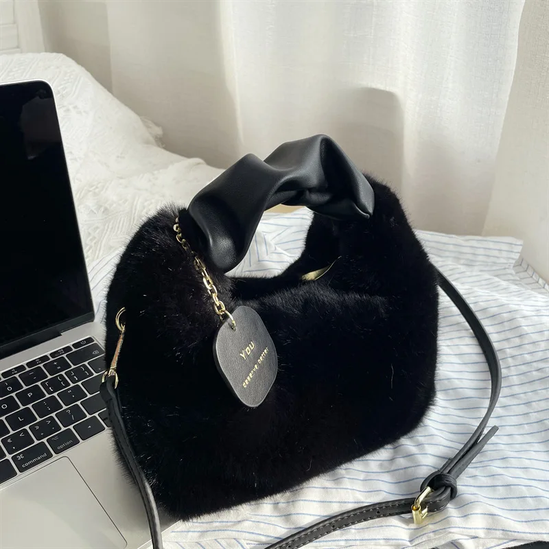 Mu Wholesale 2022 Designer Plush Handbags Stylish Faux Fur Tote Bag ...