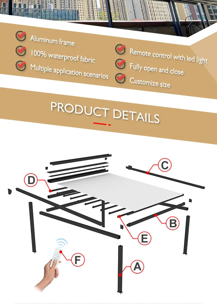 Outdoor Remote Control Retractable Roof Canopy Awning Systems