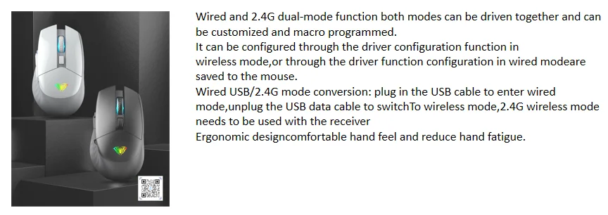 Aula Sc520 Rgb Dual-mode Wireless Mouse 2.4g Dpi 800-1200-1600 Custom ...