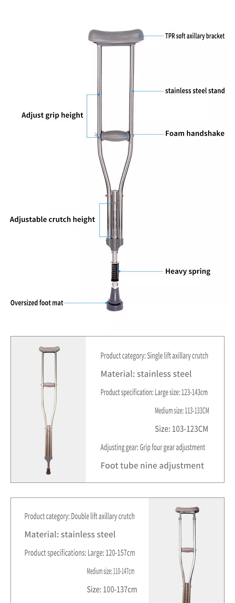 Aluminum Alloy Underarm Crutches Medical Portable Disabled Aluminium ...
