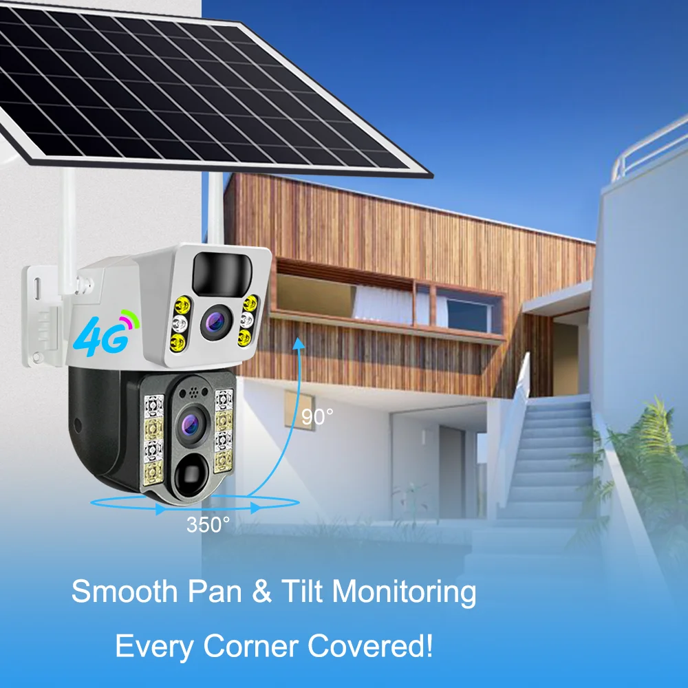 V380 Outdoor 4G Solar Powered PTZ Dual Lens Security Camera