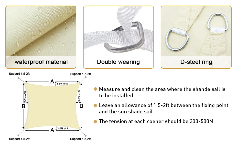 Outdoor Use Carport Gardenline Sun Fabric Sail Shade Waterproof Wpc Sun ...