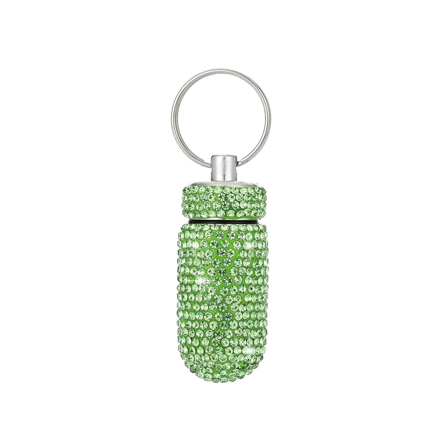 Aluminum Pill Case Rhinestone Keychain Crystal Key Chains Portable ...